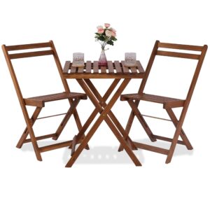 victory relax bistro table and chairs set of 3, folding acacia wood patio bistro set with square table, suitable for balcony, garden, poolside, yard, camping