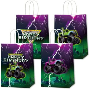 chunnin 12pcs green purple monster truck party paper bags monster truck birthday gift bags supplies racing truck theme party bags monster truck party candy treat bags for kids birthday party favor