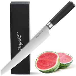 dingerkit watermelon knife, 9" melon carving and slicer knife for watermelon cantaloupe made of high carbon steel with gift box and sheath - fruit cutting knife with pakkawood handle.