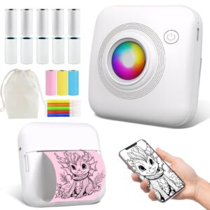 qoosea mini printer portable printer with 13 rolls paper storage bag thermal sticker printer bluetooth app for phone for notes pictures diy label gift for kids friends