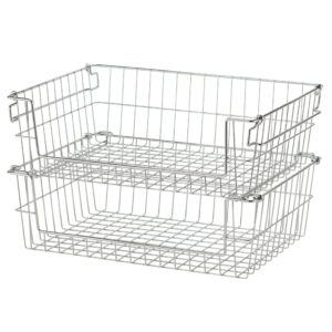 trinity 2-pack stackable metal wire storage baskets with handles, ecostorage chrome, 19 inches