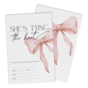 luixd bridal shower invitations - she's tying the knot - pink pretty bow fill in invites with envelopes, invitations for newlyweds，bridal shower, party favor & supplies (set of 25)- b05