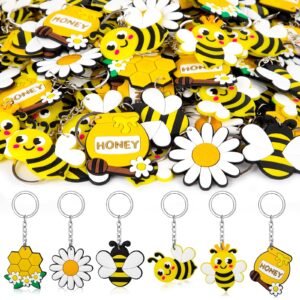 zaugontw 48 pcs bee keychain, bee party favors bee decorations, flower honey pots bees decor for bee theme party baby shower kids birthday supplies decorations