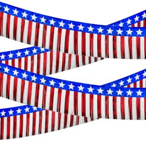 4 pack parade floats foil fringe, each 10 ft x 15'' american flag stripes and stars tinsel patriotic foil fringe garland for 4th of july trailer car graduation homecoming party (4 pack)…