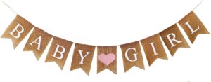 shimmer anna shine baby girl burlap banner for baby shower decorations and gender reveal party (light pink heart)