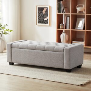 huatean home ottoman with storage, storage ottoman bench with safety hinge, upholstered storage bench with seating for bedroom, living room, holds up to 330 lb(light gray)