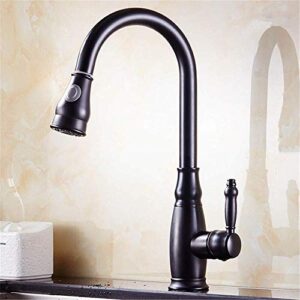 jvozbzmwz kitchen faucet black silver ribbon copper ribbon pulls out spray head bathroom bath faucet basin faucet hot and cold mixer,chromium plating (color : black)