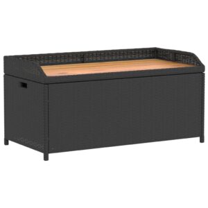 vidaxl outdoor storage bench - black poly rattan & acacia wood with water-resistant storage bag, 39.4"x19.7"x20.5"