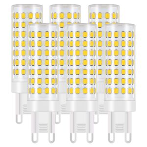 g9 led light bulbs 4000k warm white 7w equivalent to 80w halogen replacements,not dimmable, bi-pin base, led light bulbs for home and office use, 6 count