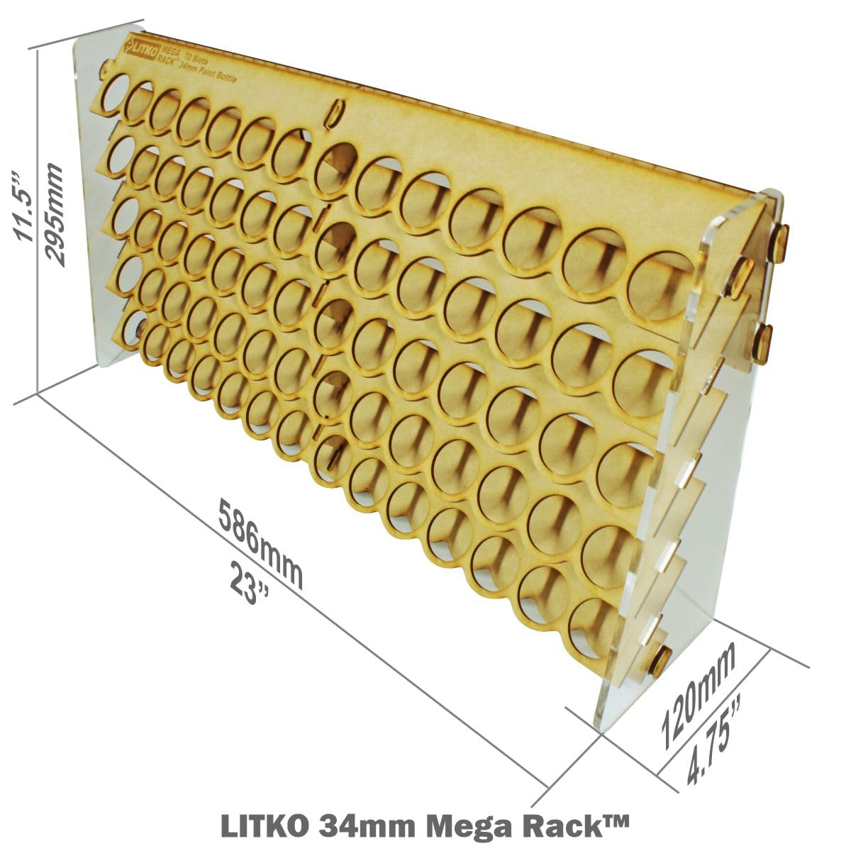 LITKO Paint Organizer Storage Rack Miniature Model Hobby Paint Station Holder Caddy Stand | 34mm Round Bottle Paints | Wall Mount | Compatible with Citadel, Pro-Acryl, Formula P3 (70 Holes)