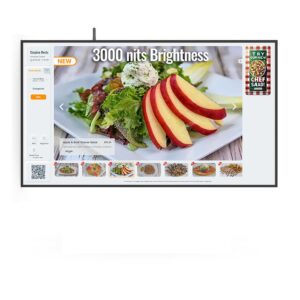 32" sun-readable window-facing display, ultra-bright 3000 nits lcd, non-touch, indoor use, android os, wifi, plug & play, digital signage software ready, online content management