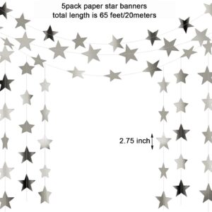 AimtoHome Glitter Star Garland Banner Decorations - Silver Bright Star Hanging Bunting Banner Backdrop for Graduation Wedding New Year Christmas Birthday Party Decor (66 Feet)