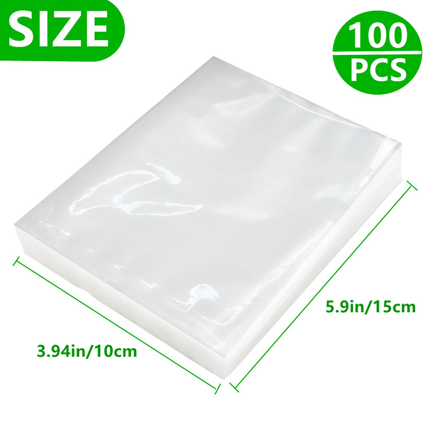 Vacuum Sealer Bags for Food Saver, 100 Quart 4" x 6" Commercial Grade PreCut Bag, Food Vac Bags for Storage, Meal Prep or Sous Vide