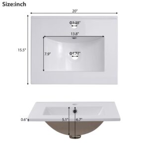 20" Bathroom Vanity with Sink, Bathroom Vanity Cabinet with Soft Closing Door, Bathroom Storge Cabinet, Free Standing Single Basin Vanity Set for Bathroom