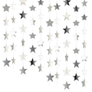 aimtohome glitter star garland banner decorations - silver bright star hanging bunting banner backdrop for graduation wedding new year christmas birthday party decor (66 feet)