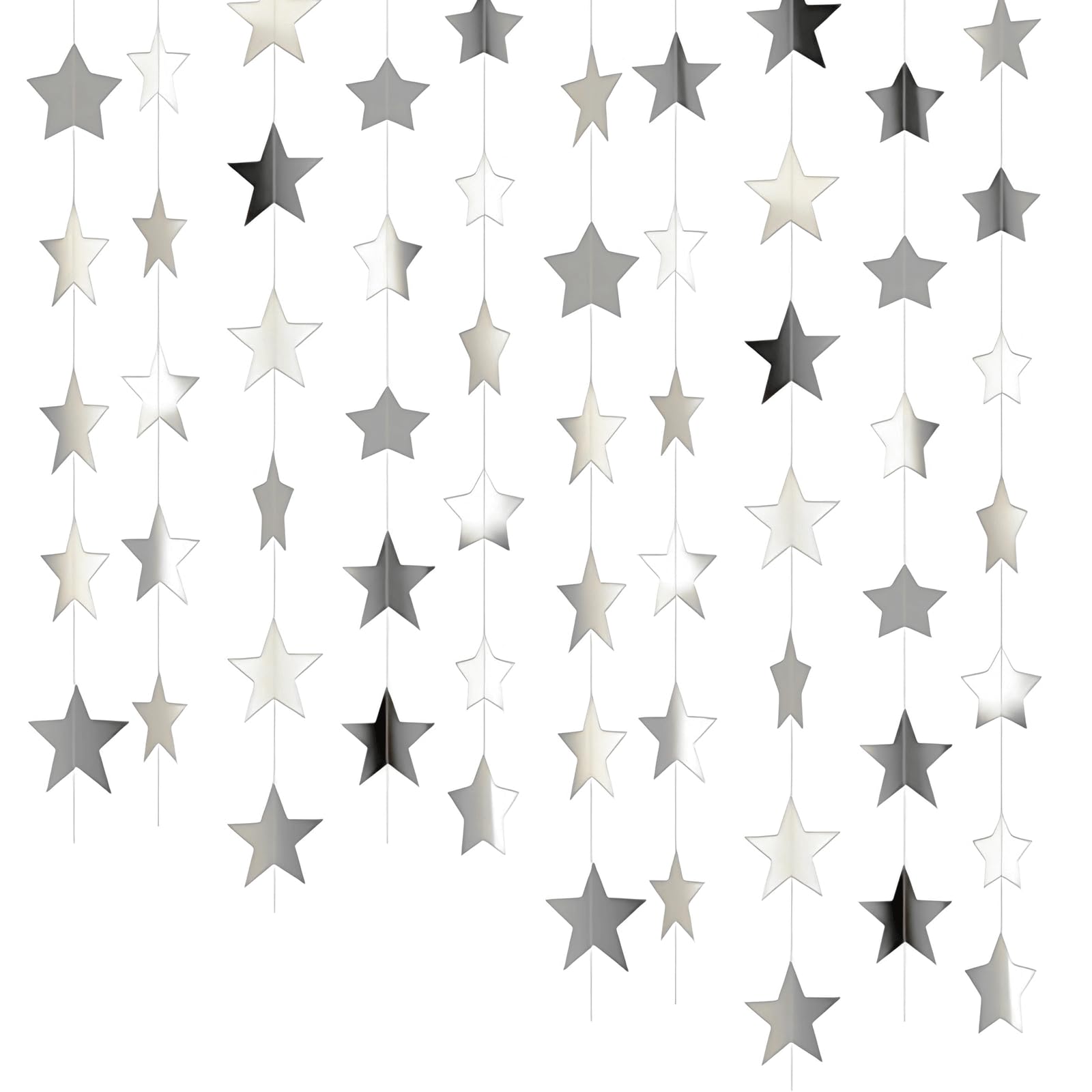 AimtoHome Glitter Star Garland Banner Decorations - Silver Bright Star Hanging Bunting Banner Backdrop for Graduation Wedding New Year Christmas Birthday Party Decor (66 Feet)