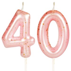 hongplus pink gold number 40 candles, 40 birthday candle,pink happy birthday candles for cake, barbie cake topper decorations for girls women her 40th birthday party decorations supplies favor gift