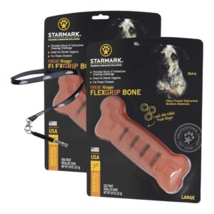 starmark dog toy treat ringer flexgrip bone, 0.27kg - chew toy for dogs, large size for bigger breeds, promotes dental health - bundle with ss pet training whistle [pack of 2]