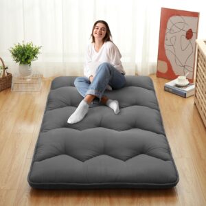 luluway japanese futon mattress, twin size foldable japanese style floor mattress roll up, tatami mat, camping mattress pad, dark grey