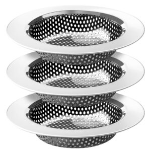 generic 3 pack sink drain strainer, sturdy stainless steel shower drain hair catcher with double sided anti-rust mesh, upgraded tub drain strainer for shower kitchen bathtub bathroom rv sink