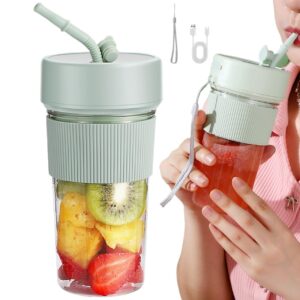 portable juicer, 350ml usb bpa-free mini portable blender cup with straw & 6 stainless steel blades, leakproof personal size blending cup for kitchen travel gym creamy(green)