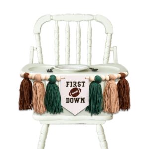 cieqr football highchair banner 1st birthday - first year down birthday banner, tassels birthday decorations for first birthday party, anniversary, baby shower, photo booth props... (green)