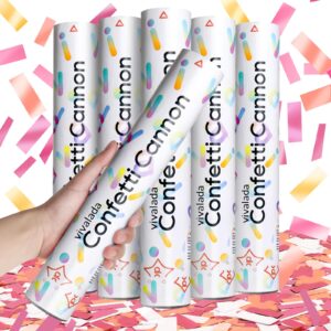 vivalada 6 pack confetti cannon - pink, rose gold and white foil confetti party poppers, 12 inch confetti poppers for graduation, birthdays party, weddings, christmas new year eve party supplies