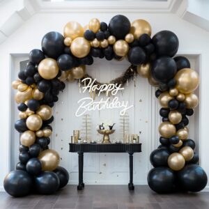 155pcs black gold balloon garland arch kit, black and gold latex balloons for gender reveal bridal shower party birthday decorations