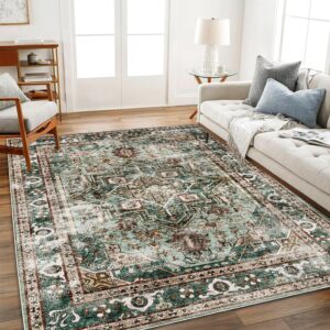 champlant 6'x9' green washable area rug boho chic medallion distressed design non-shedding easy care ideal for high traffic areas in living room bedroom office kitchen coffee table large carpet