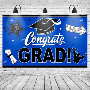 congrats grad banner - 72x44 inch | graduation party decorations 2024 blue and black | graduation banner 2024 | graduation decorations class of 2024 | blue 2024 graduation decorations (blue)