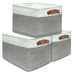 generic storage bins, fabric storage baskets for shelves 3 pack , foldable storage linen closet organizer for toys , clothes , home , office 15×11×9.5 inches (grey &white), bs1122