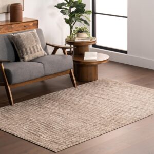 nuloom 4' x 6' performance indoor area rug, non-shed, power loomed high-traffic area rug for living room, bedroom, home, sherill beige