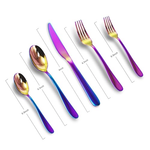 Silverware Set,20 Piece Stainless Steel Silverware Set For 4,Stainless Steel Flatware Set for Home, Kitchen, Mirror Polished&Dishwasher Safe (Rock Style, Colorful)