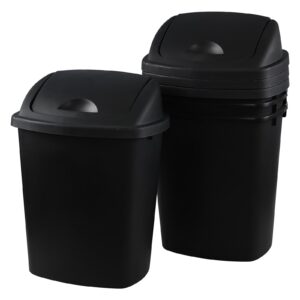 fiazony 6 gallon plastic kitchen garbage can swing top, black plastic waste bin with swing lid, 4 pack