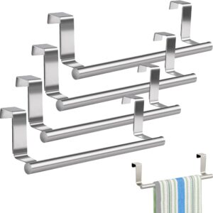 ibequem 4pcs towel rack for cabinet, stainless steel over cabinet towel rack, adjustable kitchen towel holder, towel bar holder for universal fit on kitchen bathroom over cabinet cupboard (silver)