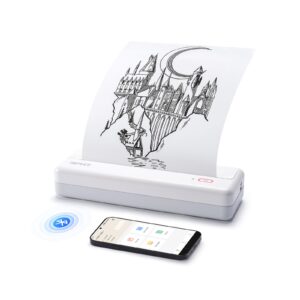 idprt mt890 portable wireless printer - with thermal a4 paper, bluetooth inkless printer for travel/home, support us letter&a4&a5 size, mobile printer compatible with ios, android & laptop - white