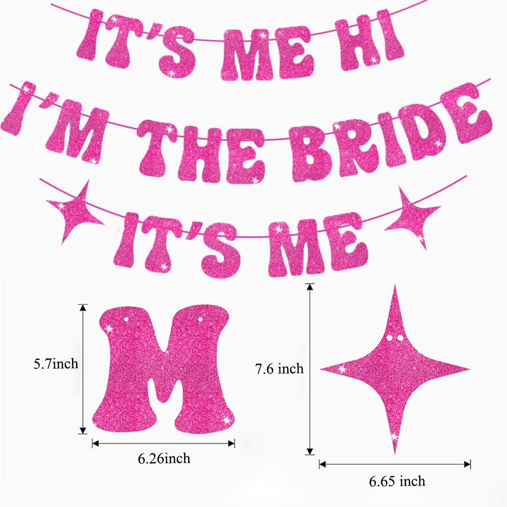 Hot Pink It's Me Hi I'm the Bride It's Me Banner, Pre-strung Glitter Bride Banner for Popular Singer Fans Bachelorette Party Decorations Bridal Shower Decorations Bride To Be Decorations