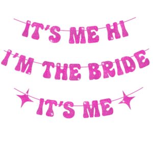 hot pink it's me hi i'm the bride it's me banner, pre-strung glitter bride banner for popular singer fans bachelorette party decorations bridal shower decorations bride to be decorations