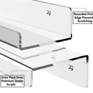 HBlife 24 Inches Floating Shelves Wall Mounted Clear Acrylic Shelves for Figures, Invisible Floating Bookshelf for Kids and Nursery, 8 Pack (5MM Thick)