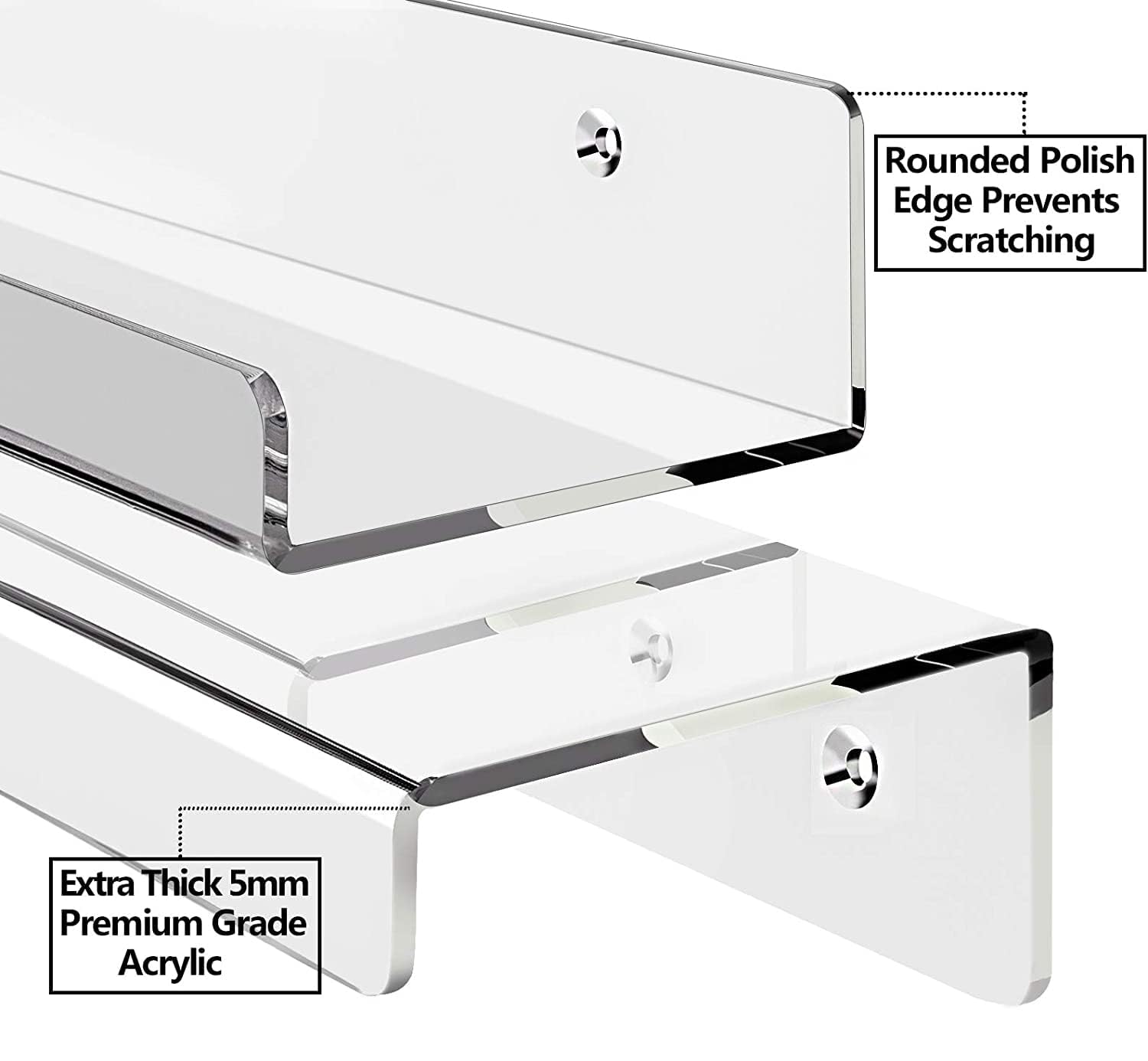 HBlife 24 Inches Floating Shelves Wall Mounted Clear Acrylic Shelves for Figures, Invisible Floating Bookshelf for Kids and Nursery, 8 Pack (5MM Thick)