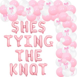 86pcs she's tying the knot bachelorette party decorations - bow garland arch kit she's tying the knot letter foil balloon for girls bachelorette party bridal shower engagement wedding party supplies