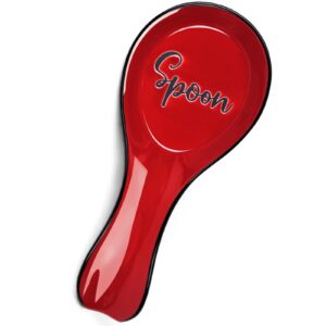 haksen ceramic spoon rest, large spoon holder for stove top 9.5 inch red utensil rest for kitchen counter ladle spatula