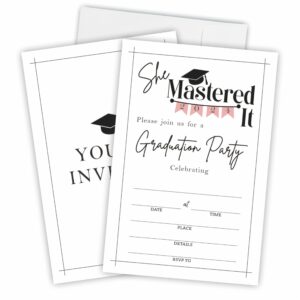 she mastered it - 20 graduation invitation with envelopes, 2024 high school, double-sided invite cards for university, college graduate celebration, party favor & supplies(a05)