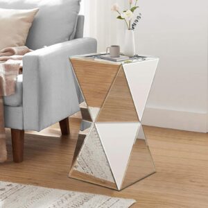 pregaspor sliver mirrored end table, crushed diamond top accent side table, geometric small mirrored coffee table for living room, bedroom, corner, small space