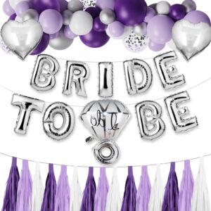 bloomwin purple bachelorette party decorations - bridal shower decorations purple and silver bride to be balloons kit lavender lilac hen party decorations