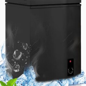 Muhub 3.5 Cu Ft Chest Freezer, Compact Freezer with 7 Level Adjustable Temperature,Top Open Door Freezer with Removable Storage Basket,Energy Saving Deep Freezer, Black