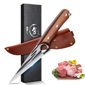 tombro boning knife for meat cutting, 6 inch super sharp deboning knife,full tang fillet knife with ergonomic rosewood handle,versatile deboning knife with gift box,meat trimming butcher knife