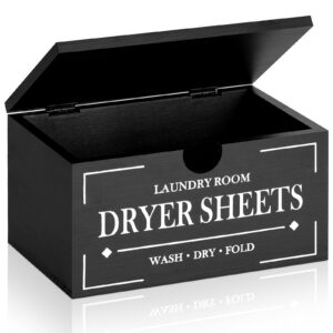 dryer sheet holder-black dryer sheet container with lid,wooden laundry room organization and storage,rustic farmhouse dryer sheet dispenser for laundry room decor,fabric softener containers