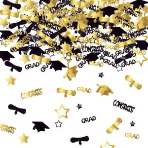 gold and black graduation confetti 2024, 1000 pcs grad confetti class of 2024 party table centerpiece for 2024 graduation party supplies