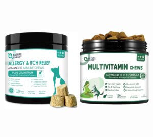 dog allergy relief freeze dried chews, with probiotics, colostrum for immune health - dog multivitamin, multivitamin for dogs - with msm & glucosamine, omegas 3 & 6, probiotics for digestive health